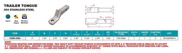 Stainless Steel Trailer Tongue - HingeOutlet