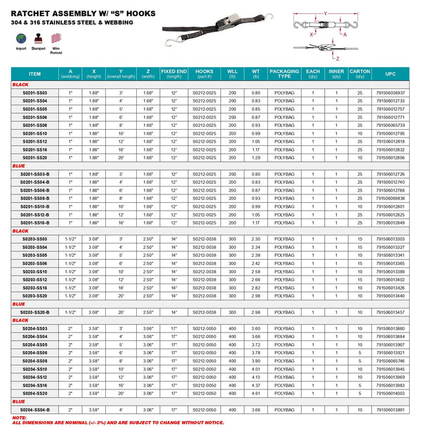 Stainless Steel Ratchet Assembly with “S” Hooks - HingeOutlet