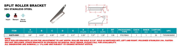 Stainless Steel Split Roller Bracket - HingeOutlet